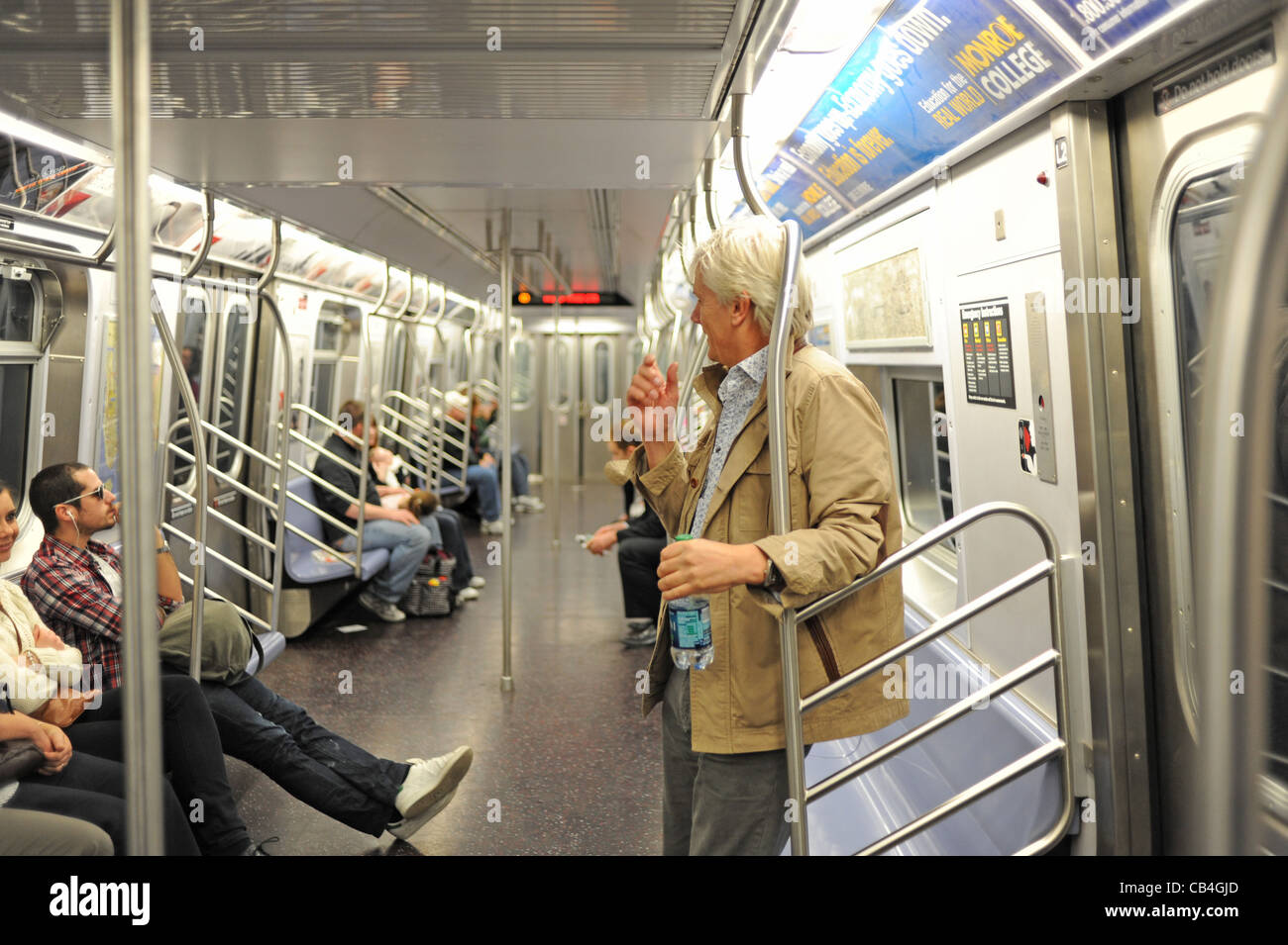 Travelling on subway train in Manhattan New York NYC USA America Stock ...