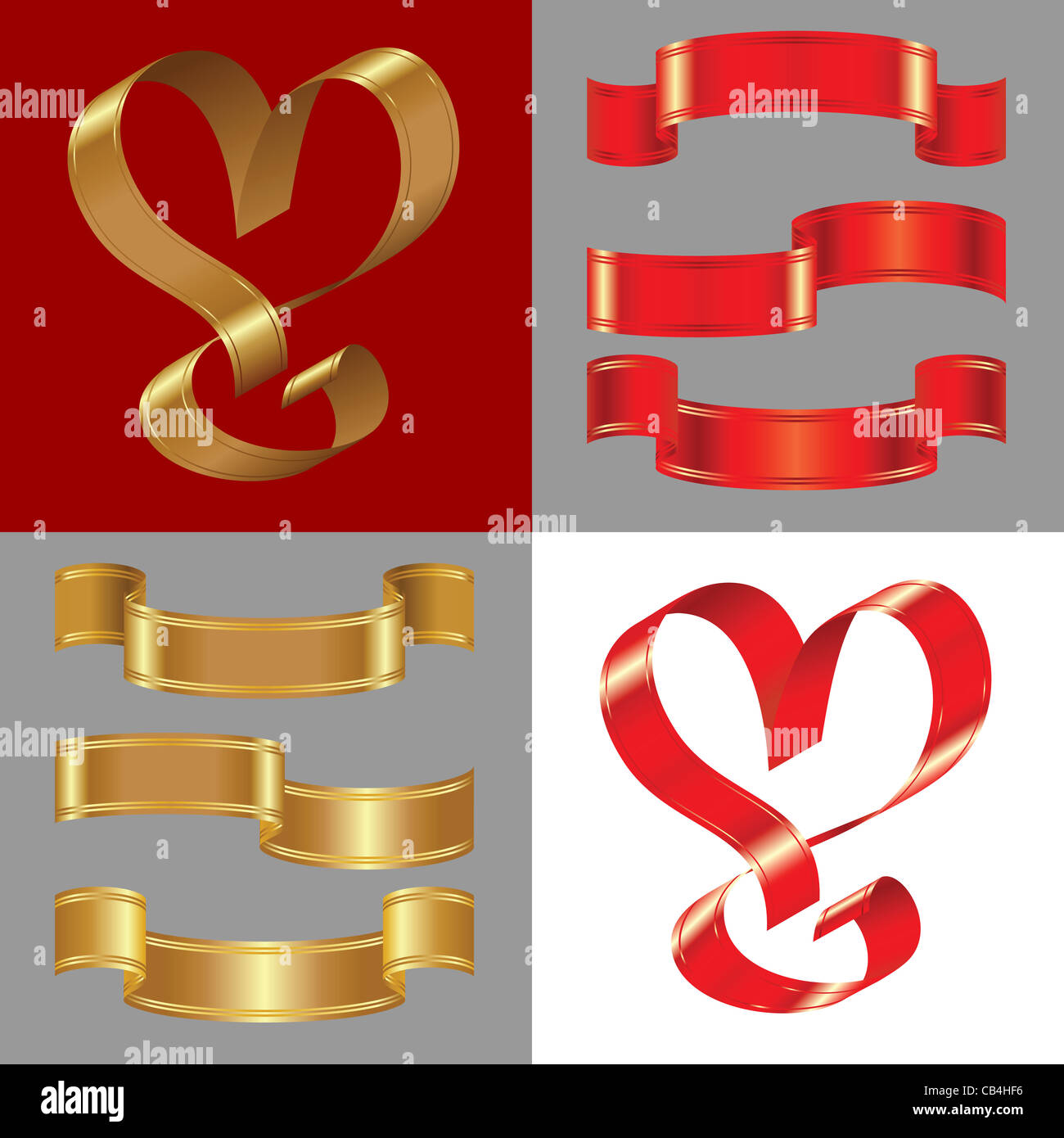 set of the shiny gold and red ribbons Stock Photo - Alamy