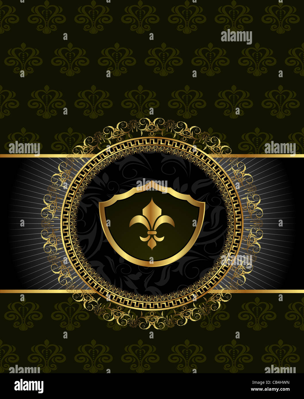 Illustration golden frame with shield and fleur de lis- vector Stock ...