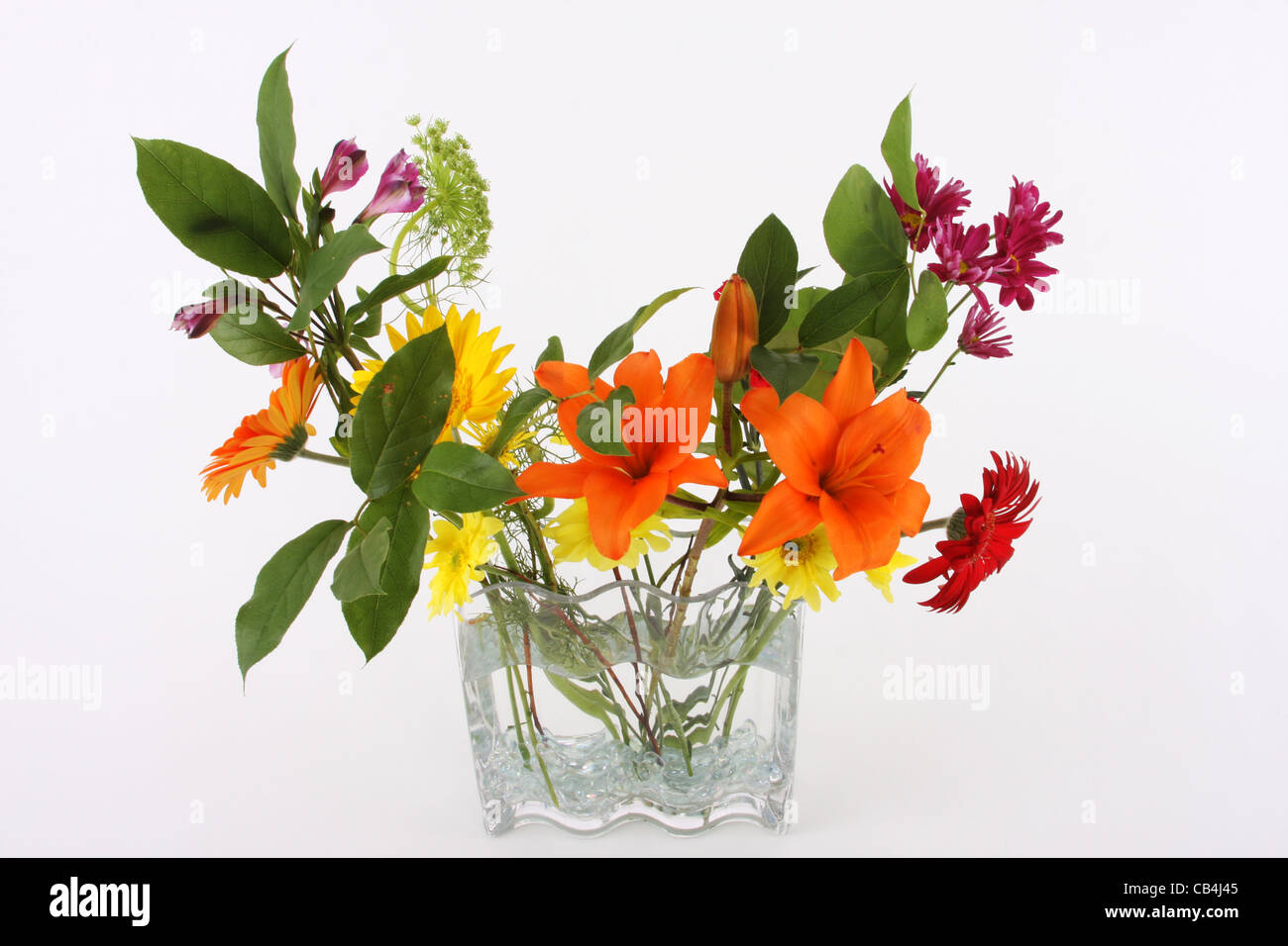 A vase of colorful flowers viewed from above Stock Photo - Alamy