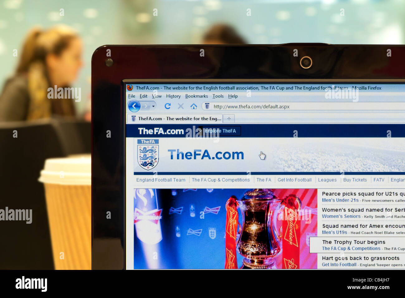 The FA website shot in a coffee shop environment (Editorial use only ...