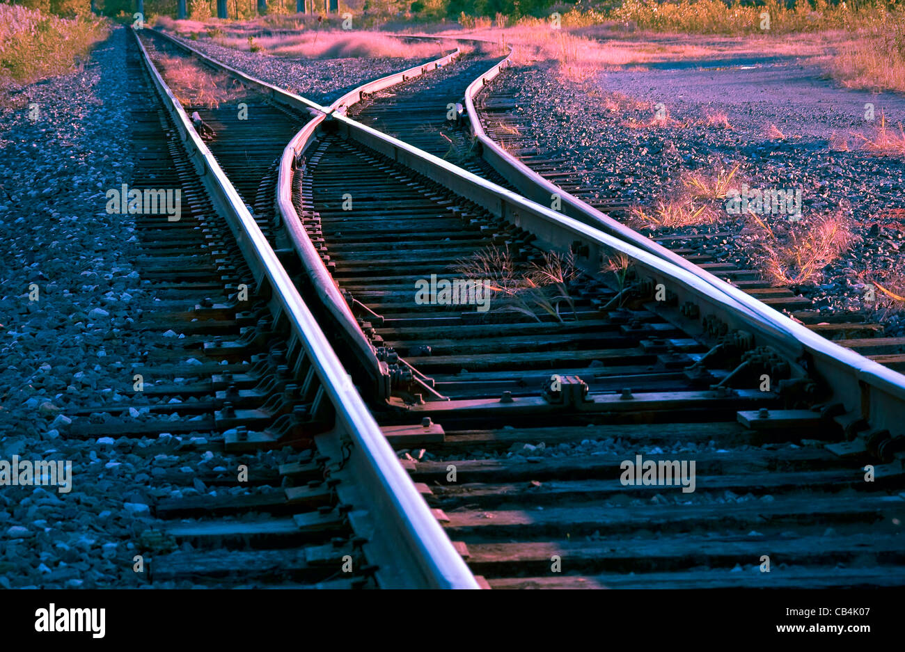 Mainline Rail Switch at Dawn Stock Photo - Alamy