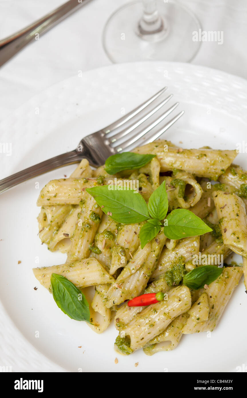 Italian fine dining pasta with pesto sauce Stock Photo - Alamy