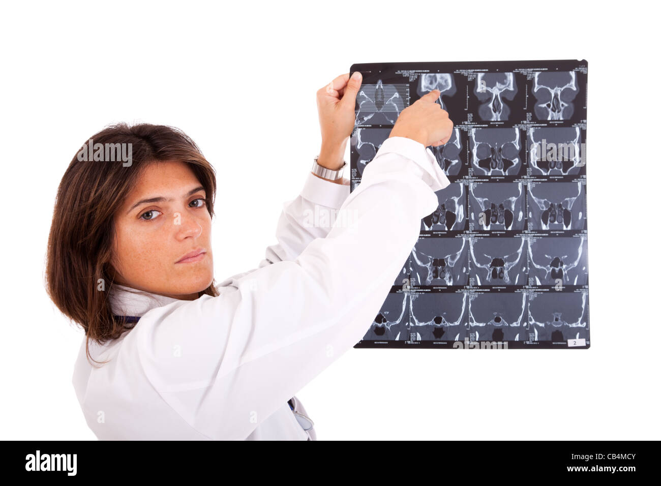 woman doctor looking at an x-ray (isolated on white Stock Photo - Alamy