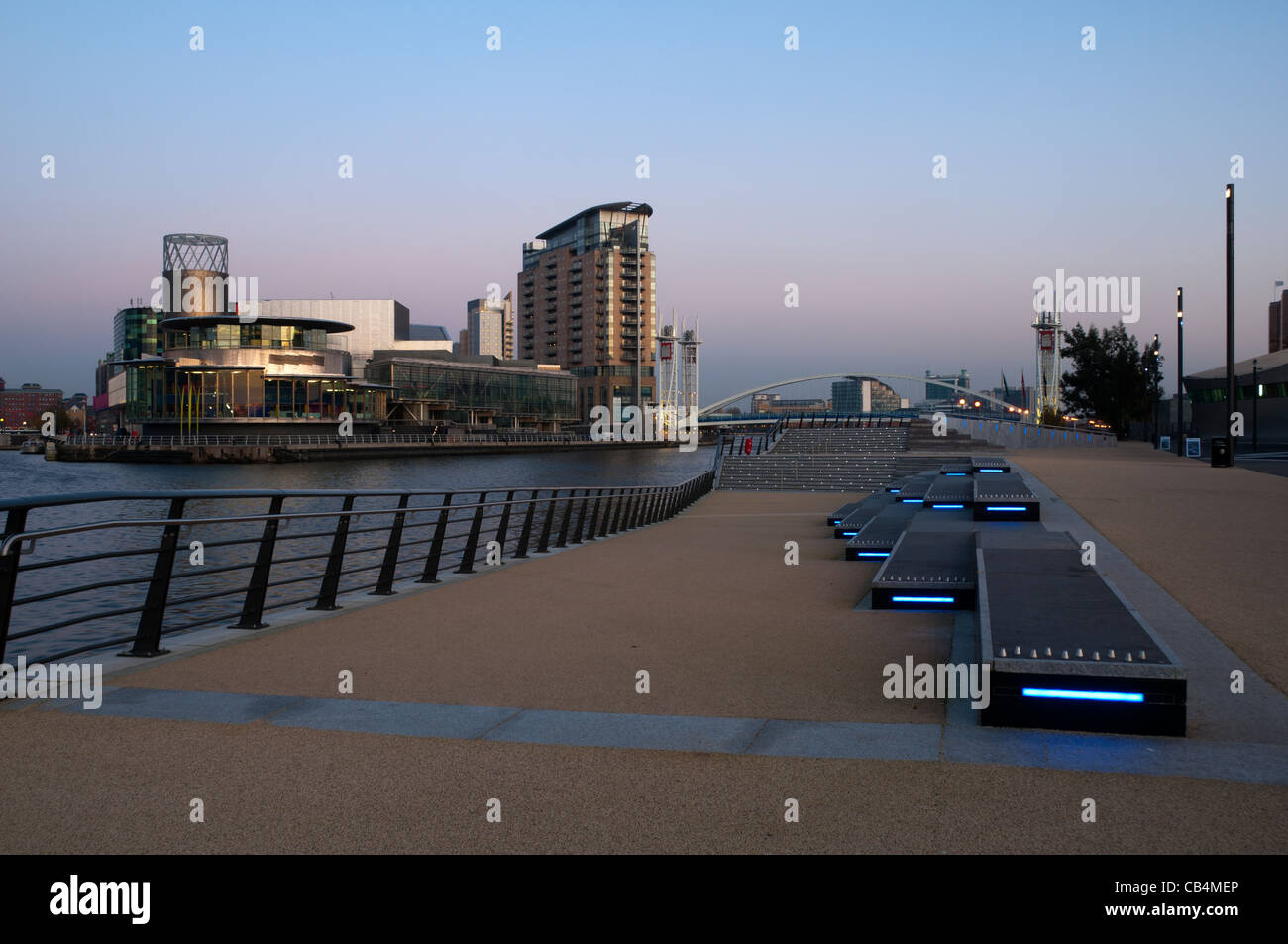 The Lowry Centre at dusk from the new promenade outside the Imperial ...