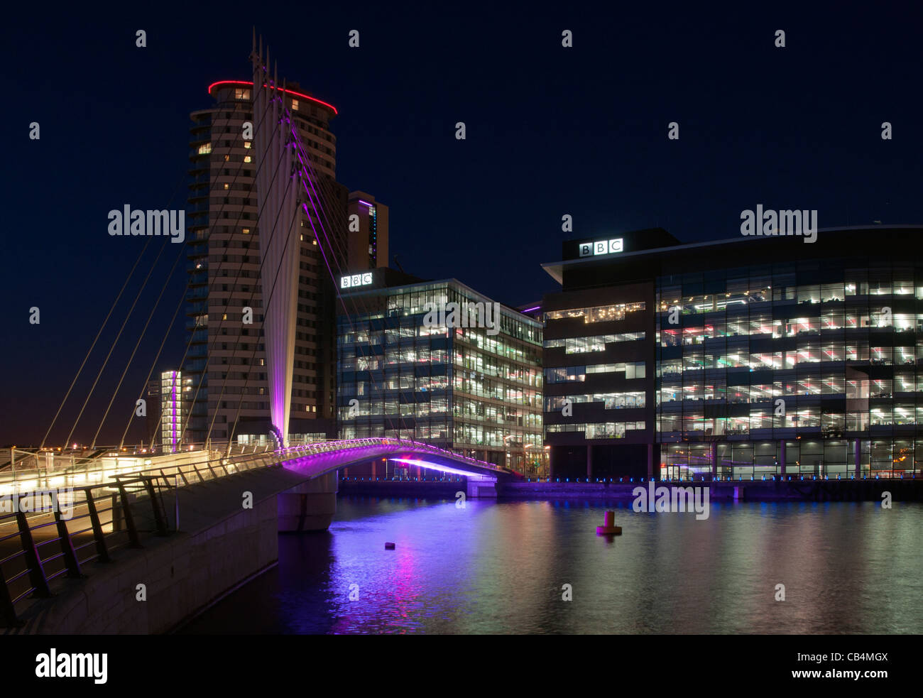 The MediaCityUK complex and swing footbridge, over the Manchester Ship ...