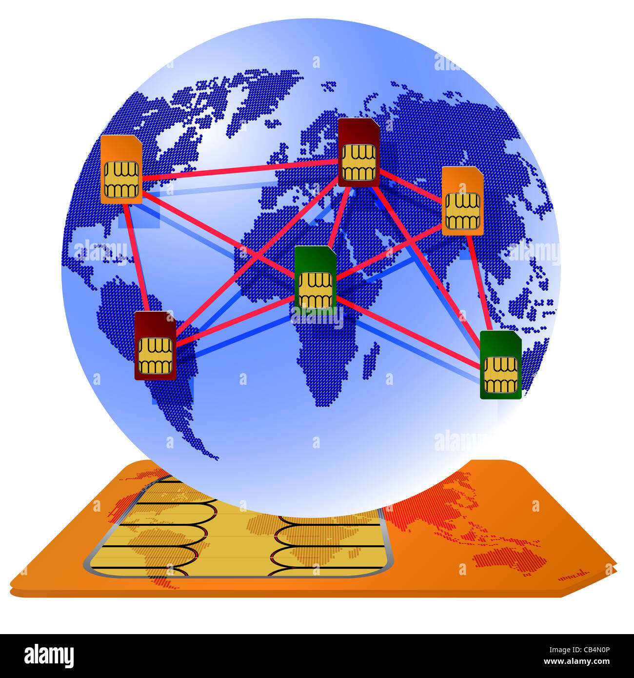 Globe Sim card connecting continents Stock Photo - Alamy