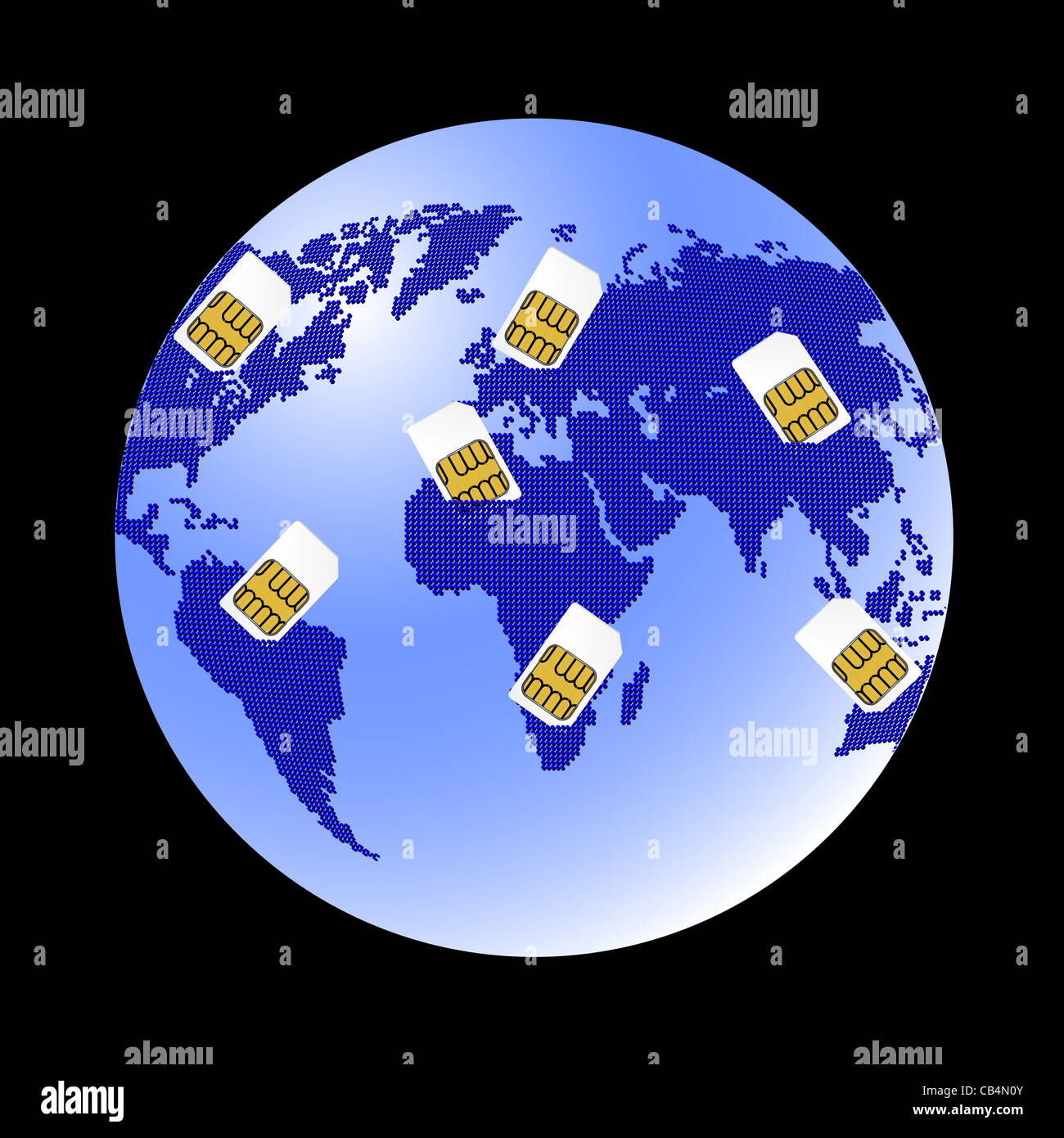 Globe Sim card connecting continents Stock Photo - Alamy