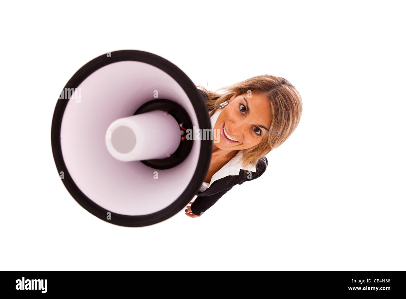 Woman megaphone gesture point hi-res stock photography and images - Alamy