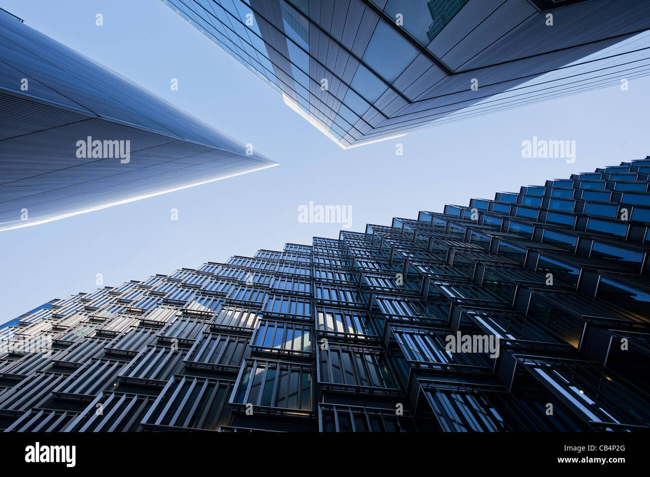 A view of tall buildings, from ground level, in Tooley Street, London ...