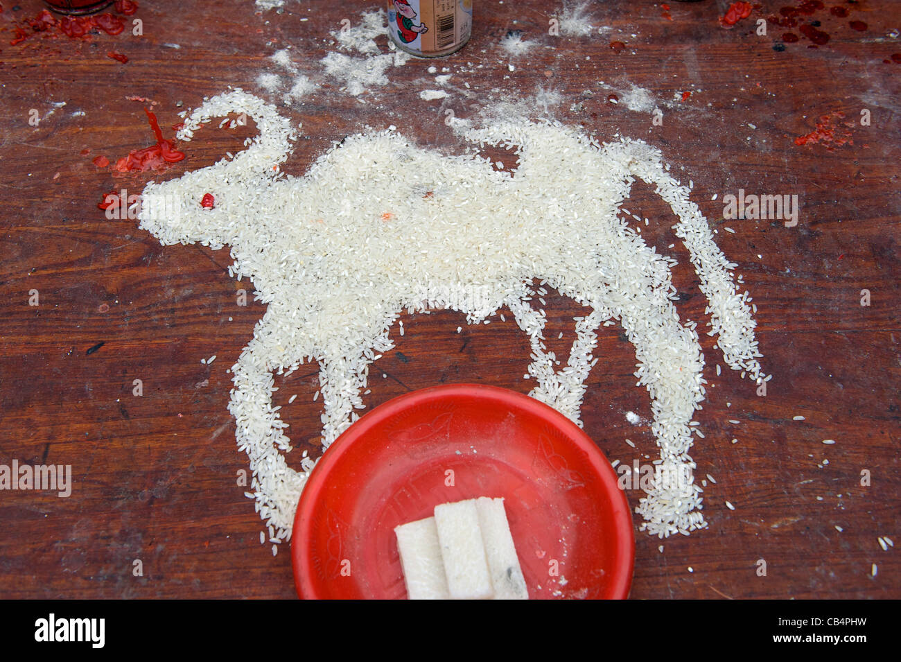 Ox - a symbolic animal of the birth year - made with rice at a Taoist ...