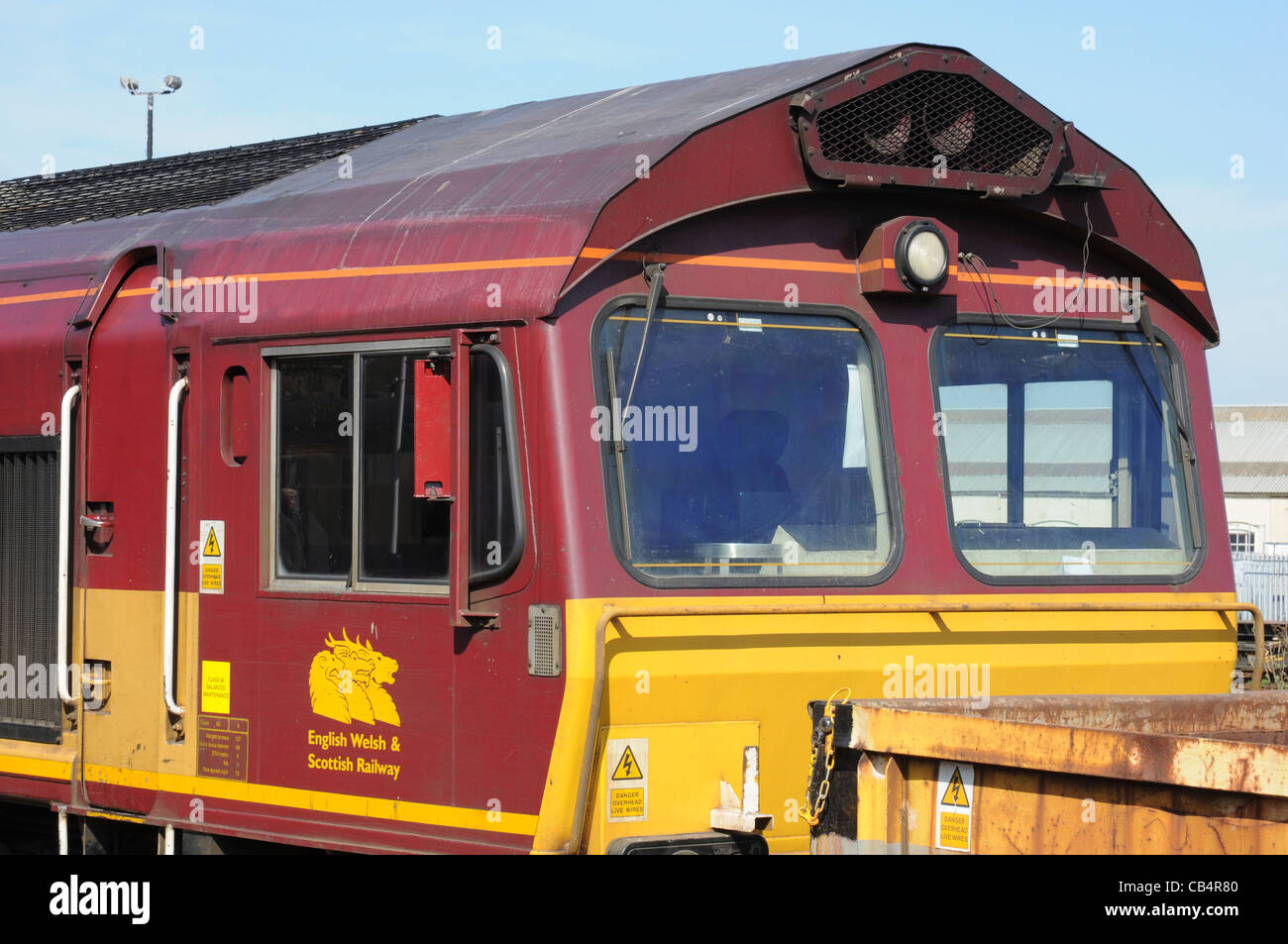 Close up of the cab of Class 66 locomotive No. 66008 hauling a freight ...
