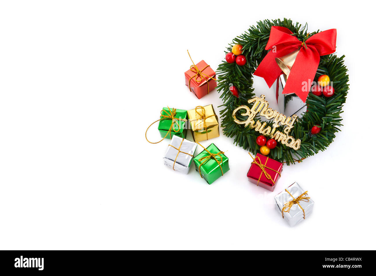 christmas wreath with gift boxes for decoration Stock Photo - Alamy