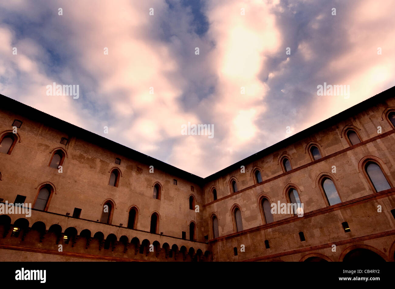 Courtyard and architecture in the milan castle castello hi-res stock ...