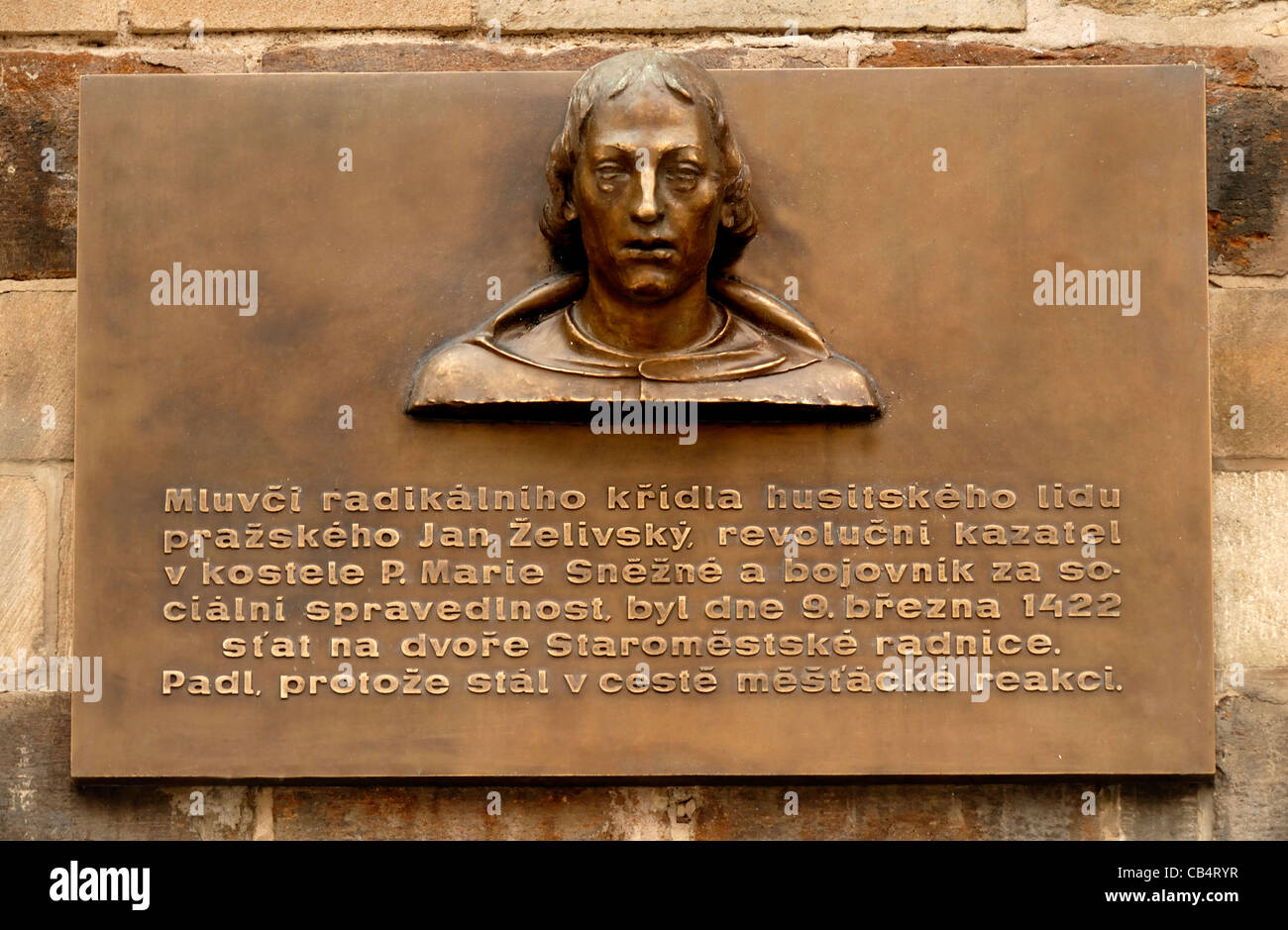Prague, Czech Republic. Memorial plaque on the Town Hall in Old Town ...