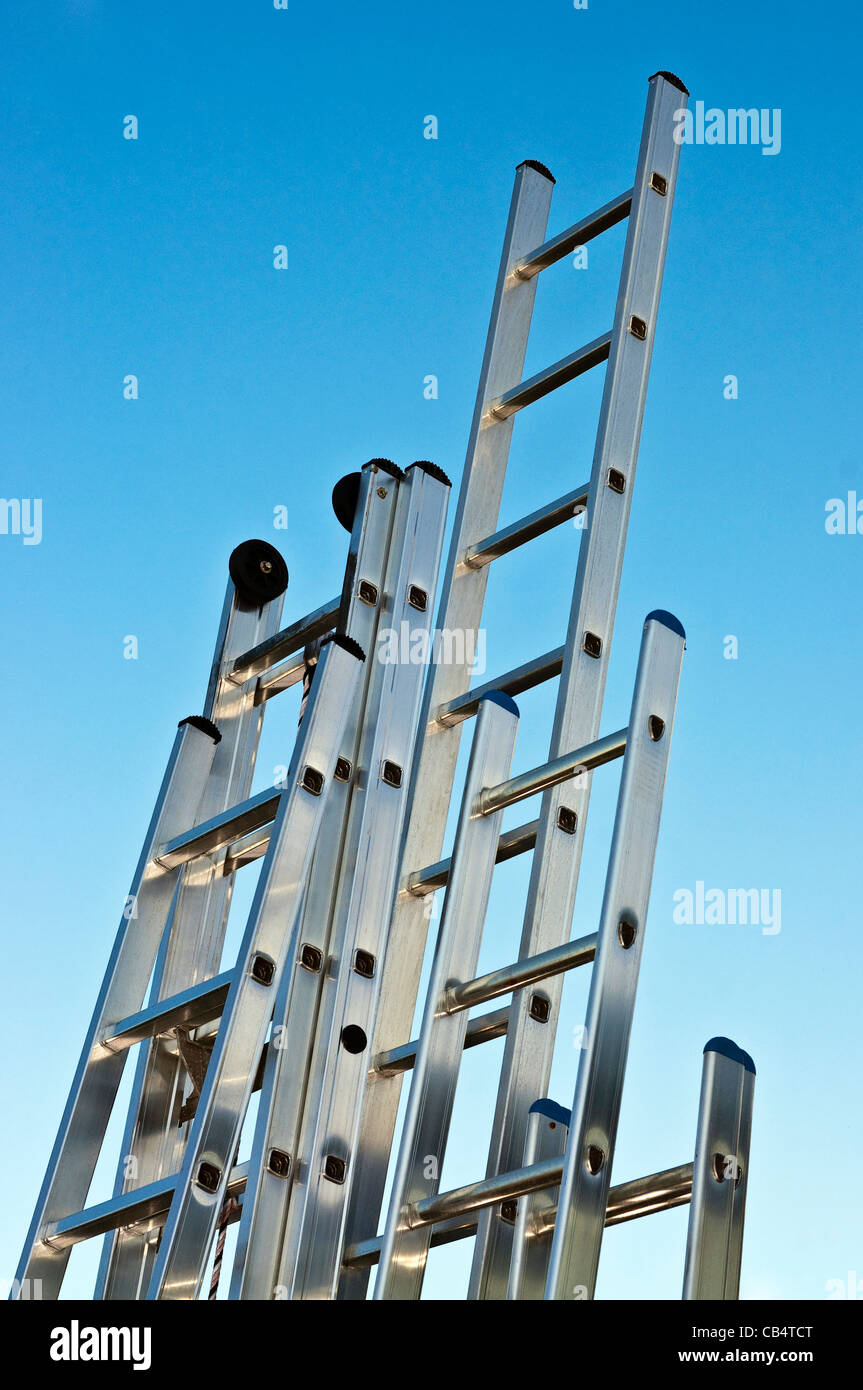 Stack of aluminium ladders at garden center / builders yard - France ...