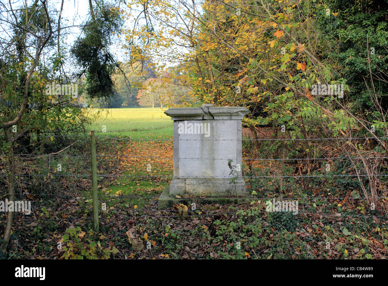 Magna Carta memorial stone plinth at Runnymede England UK Stock Photo ...