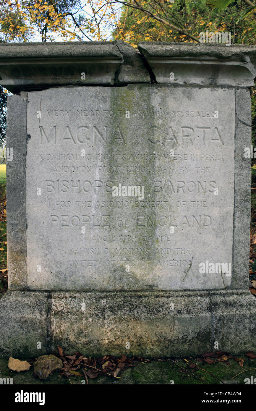 Magna Carta memorial stone plinth at Runnymede England UK Stock Photo ...