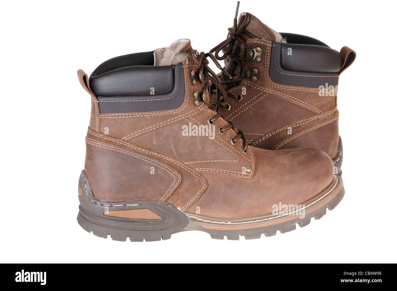 brown working boots isolated on white background Stock Photo - Alamy