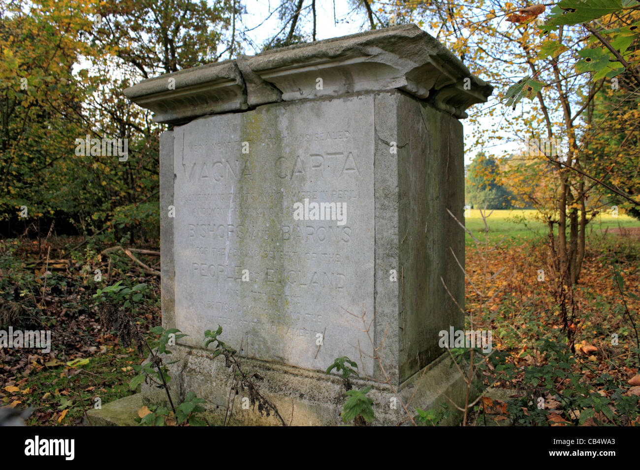Magna Carta memorial stone plinth at Runnymede England UK Stock Photo ...