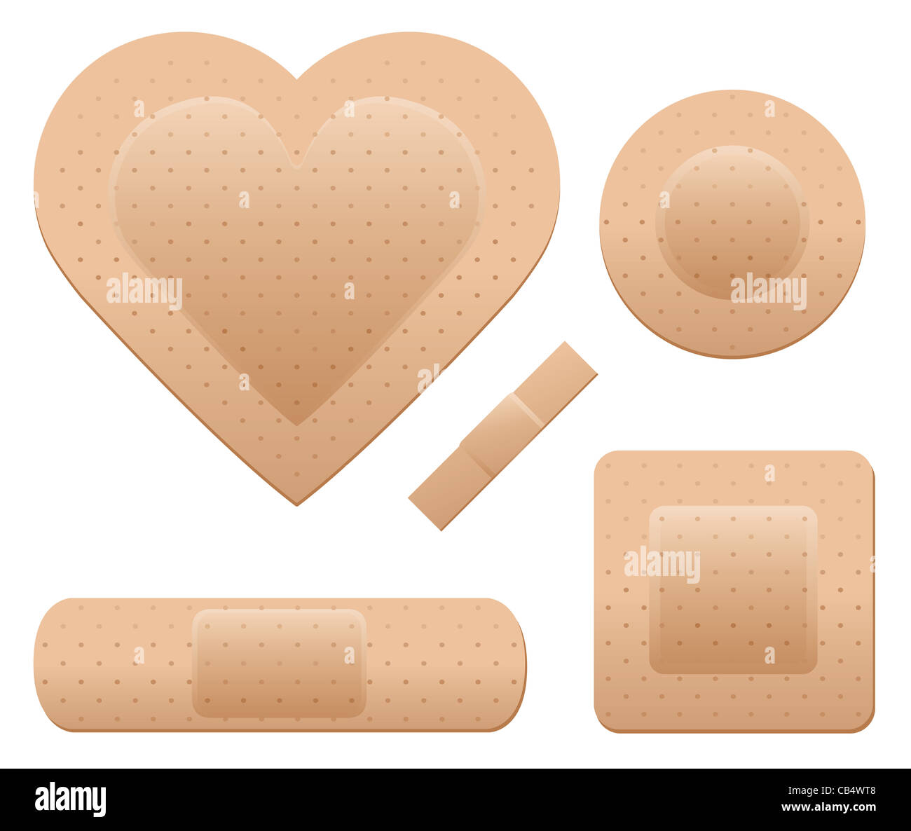 An adhesive bandage set including one in the shape of a heart Stock ...