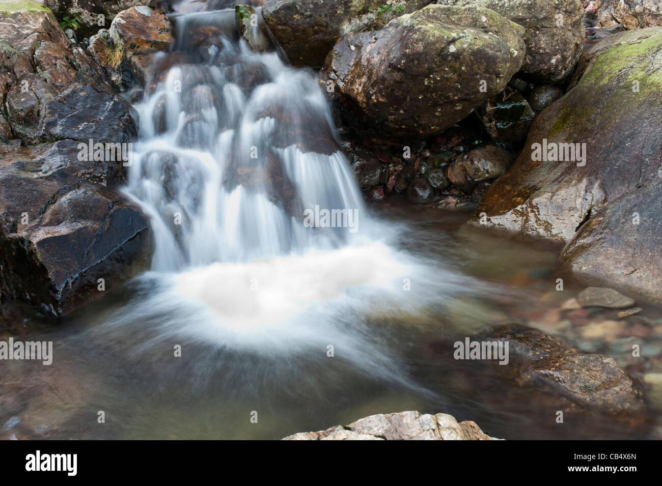 Waterfall with slow shutter speed creating blurred and movement in the ...