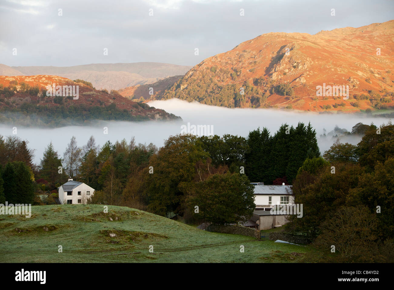 A temperature inversion with valley mist over Ambleside in the Lake ...