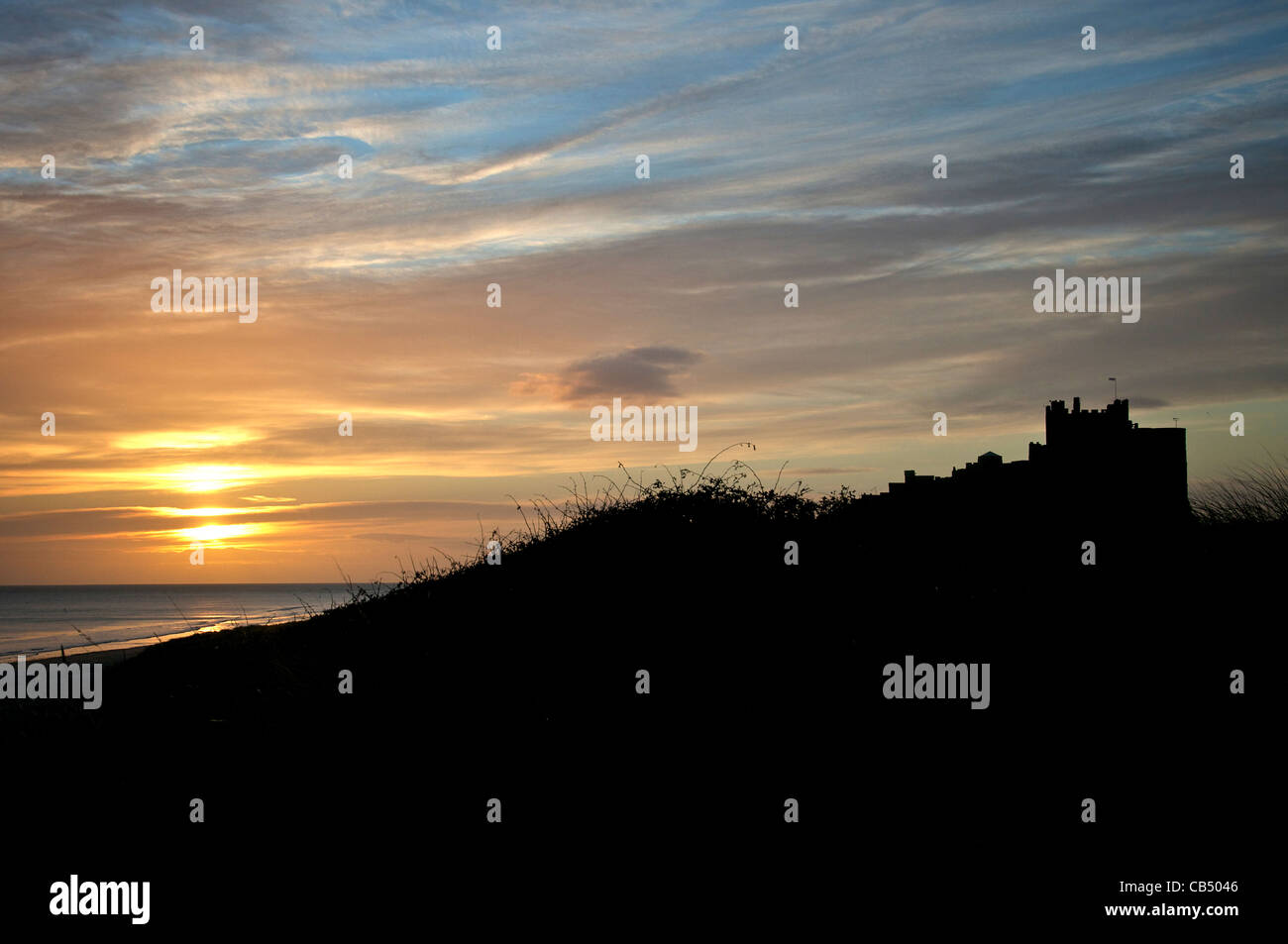 Bamborough Castle Northumberland UK Sunrise Sea Beach Stock Photo - Alamy