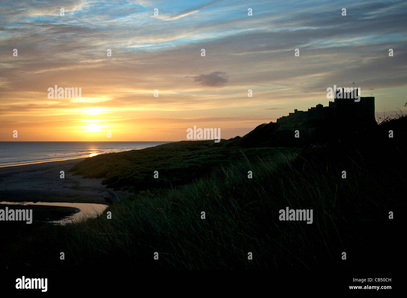 Bamborough Castle Northumberland UK Sunrise Sea Beach Stock Photo - Alamy