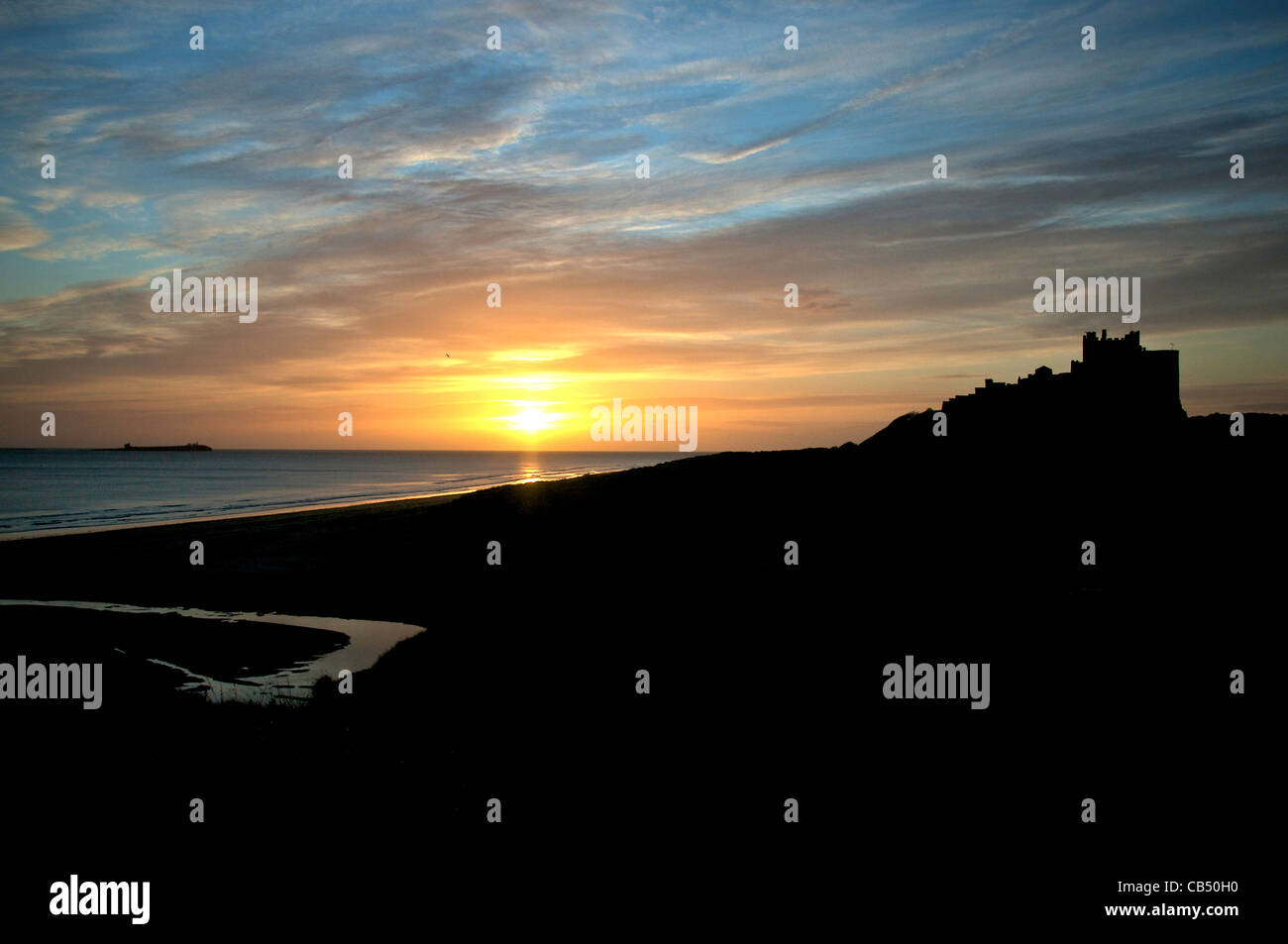 Bamborough Castle Northumberland UK Sunrise Sea Beach Stock Photo - Alamy