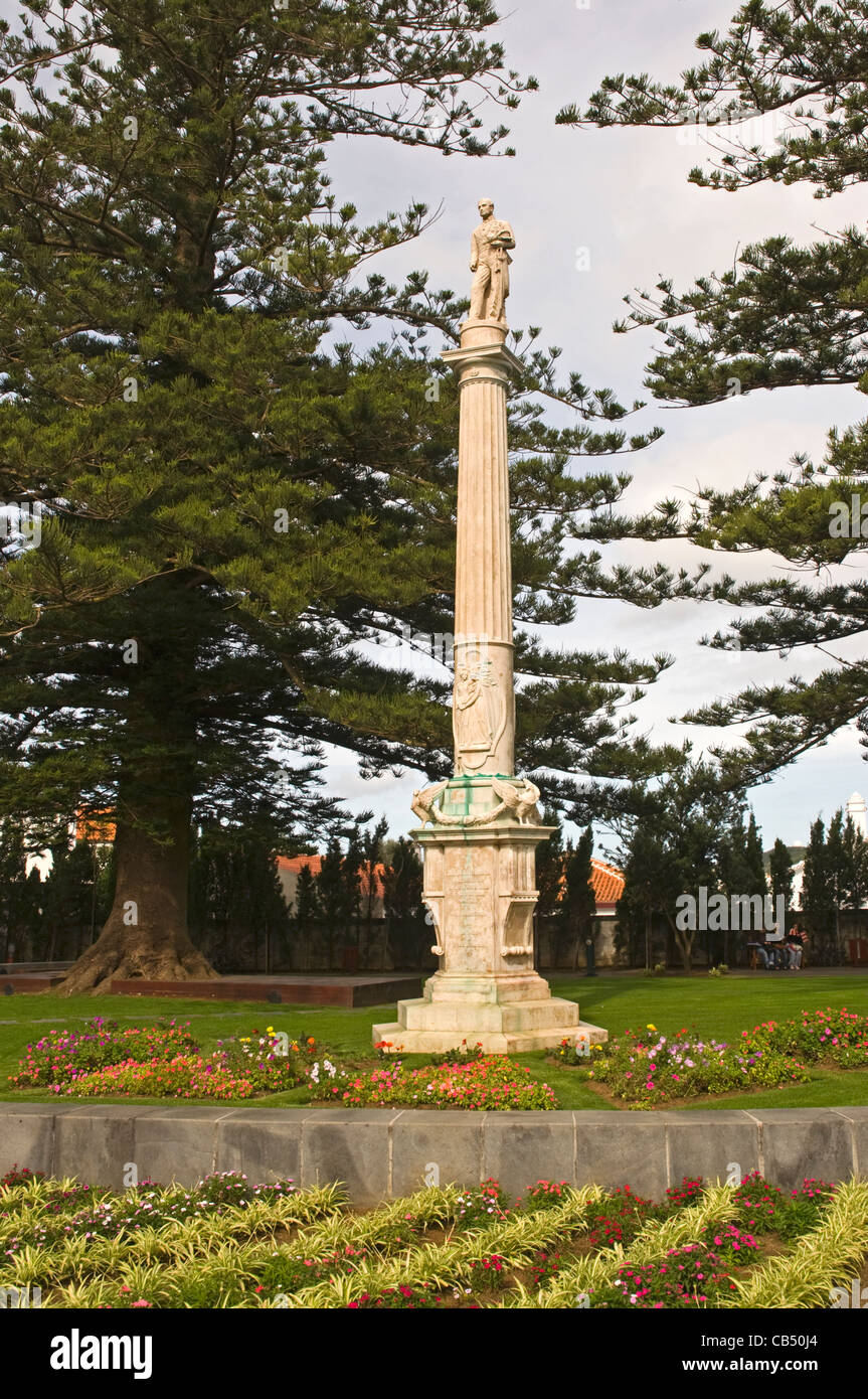 PORTUGAL AZORES Terceira Praia da Vitoria public gardens with monument ...