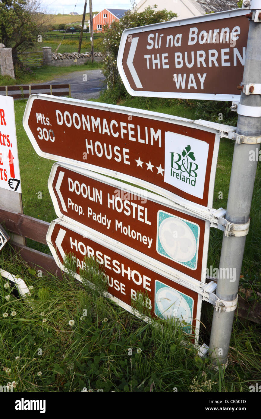 Signs for B&B, hotels and hostels in Doolin ,County Clare, West of ...