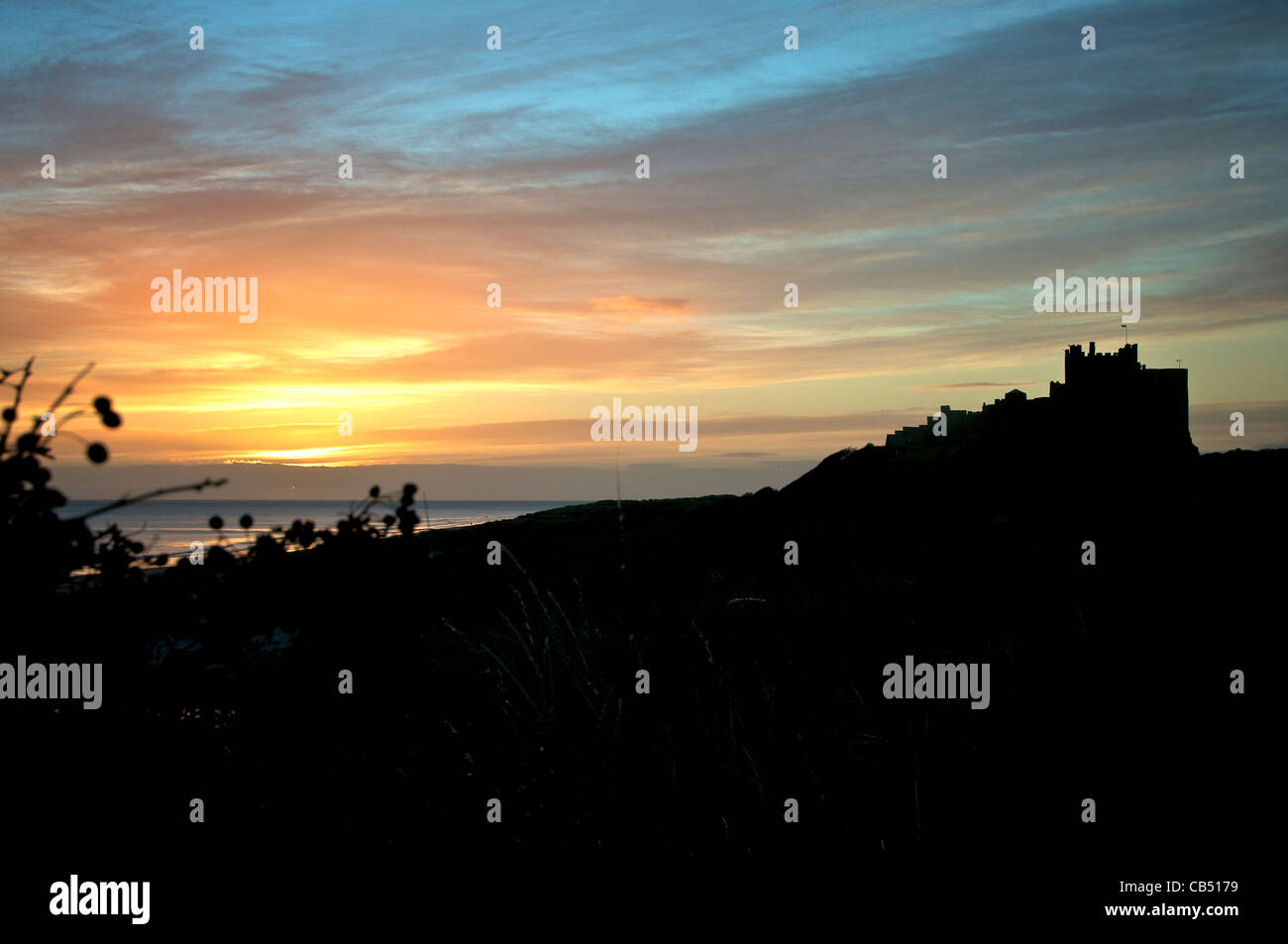 Bamborough Castle Northumberland UK Sunrise Sea Beach Stock Photo - Alamy
