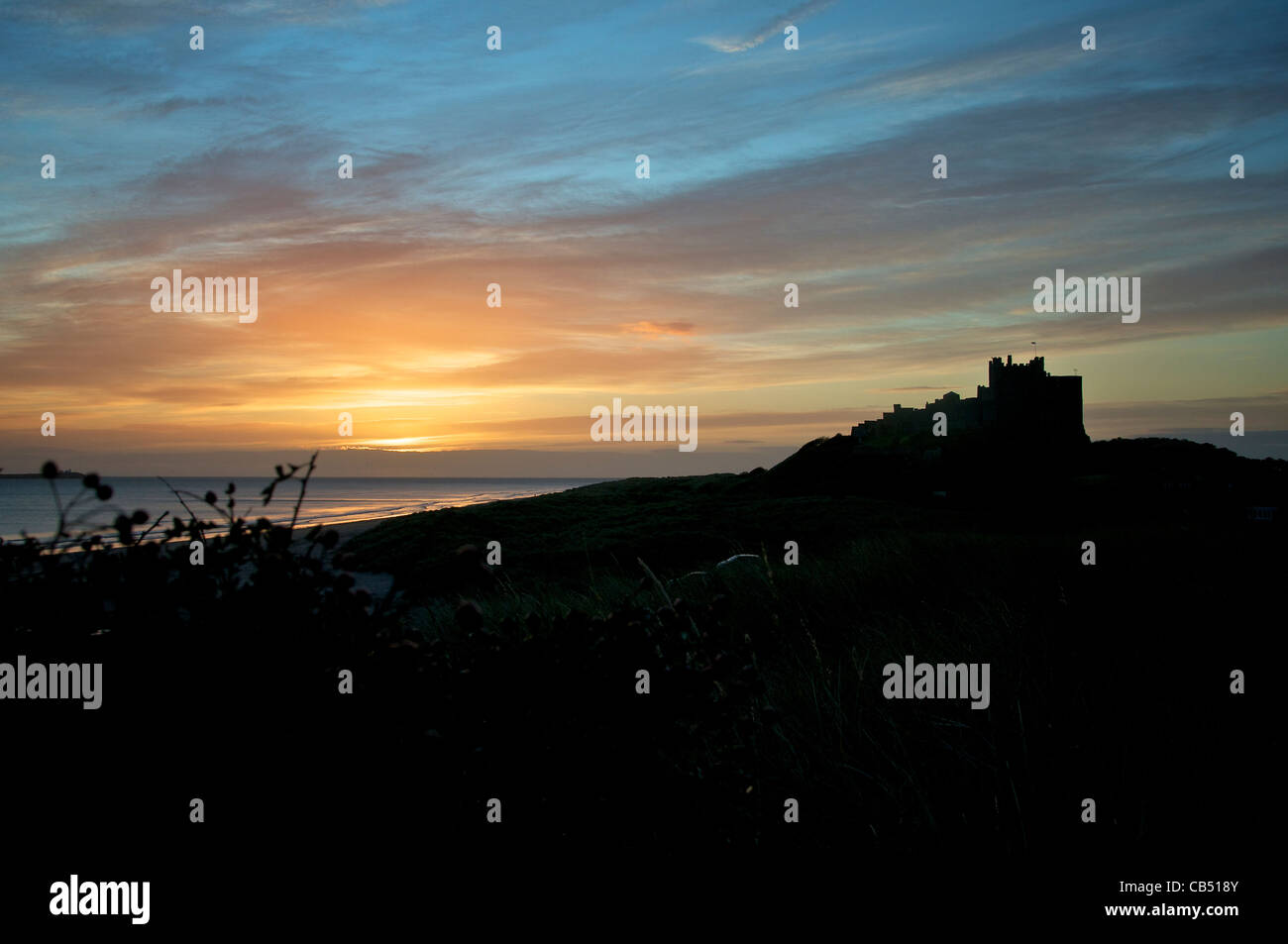Bamborough Castle Northumberland UK Sunrise Sea Beach Stock Photo - Alamy