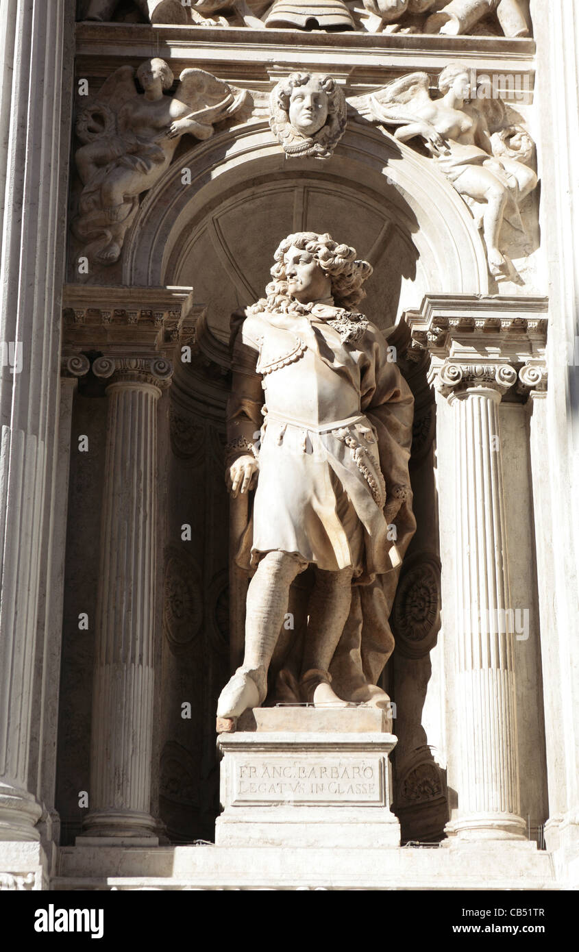 A statue of a member of the Barbaro family on the outside of Chiesa di ...