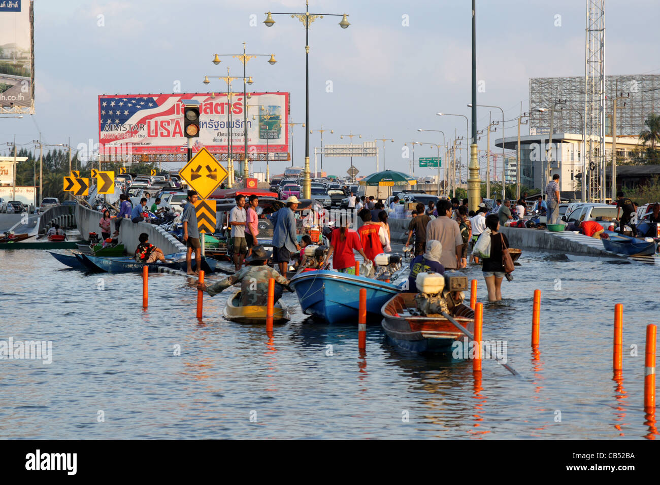 Taxi boat , Floodwaters at Pakkred , Nonthaburi province , Thailand ...