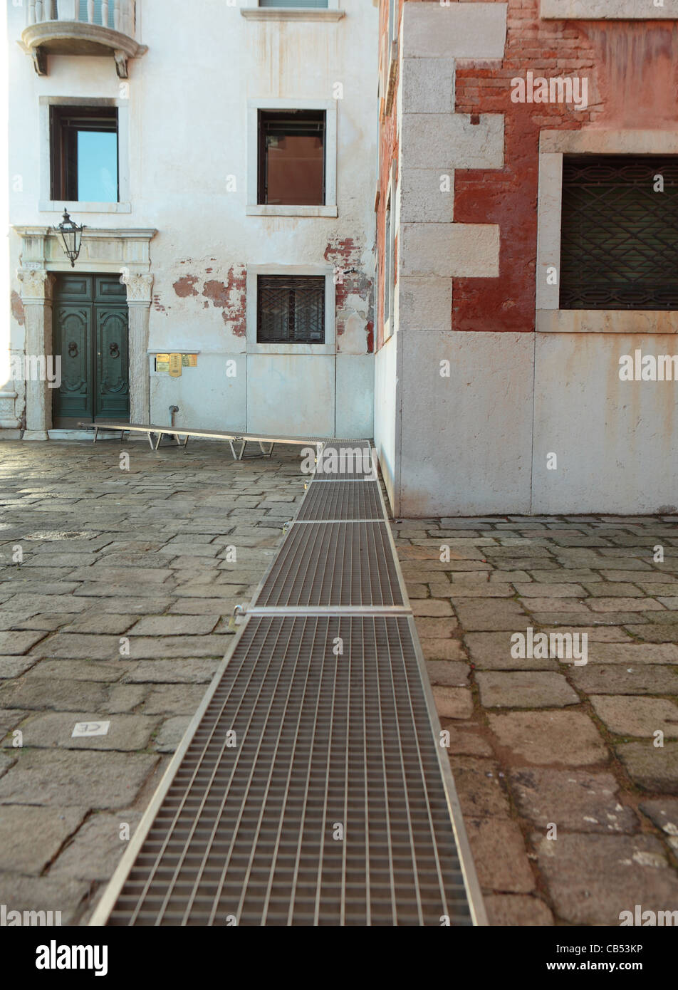 Raised walkways that are used routinely in Venice, Italy, to help ...