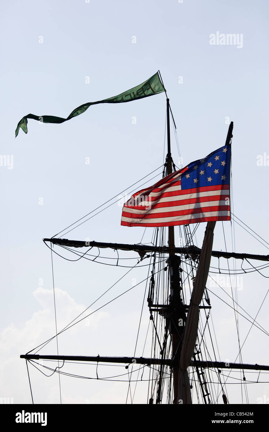 Mainmast of the Friends Good Will flying United States flag. Tall Ships ...