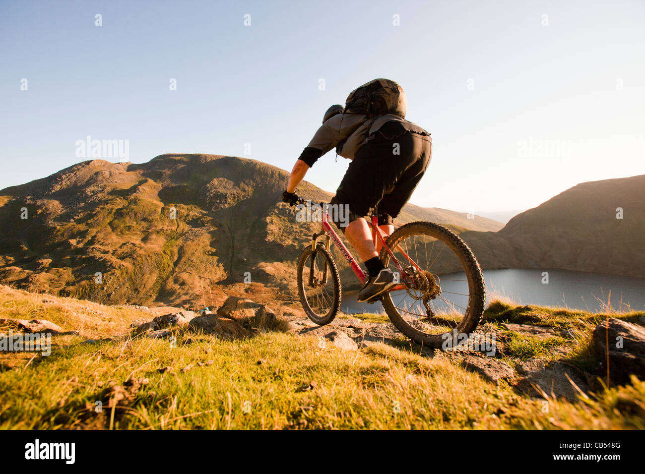Mountain bikers on the Helvellyn Range in the Lake District, UK ...