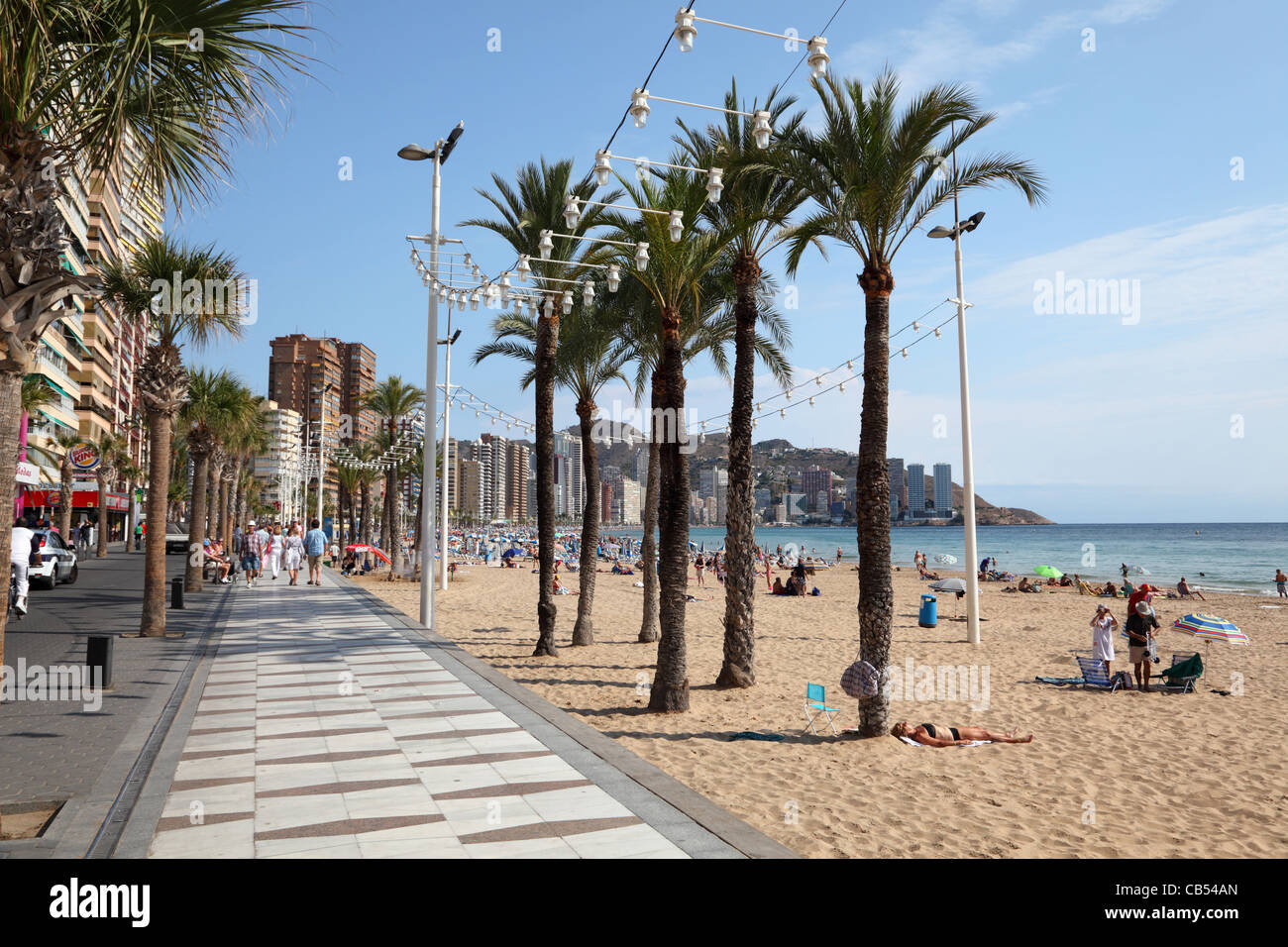 Beach in Mediterranean resort Benidorm, Spain Stock Photo - Alamy