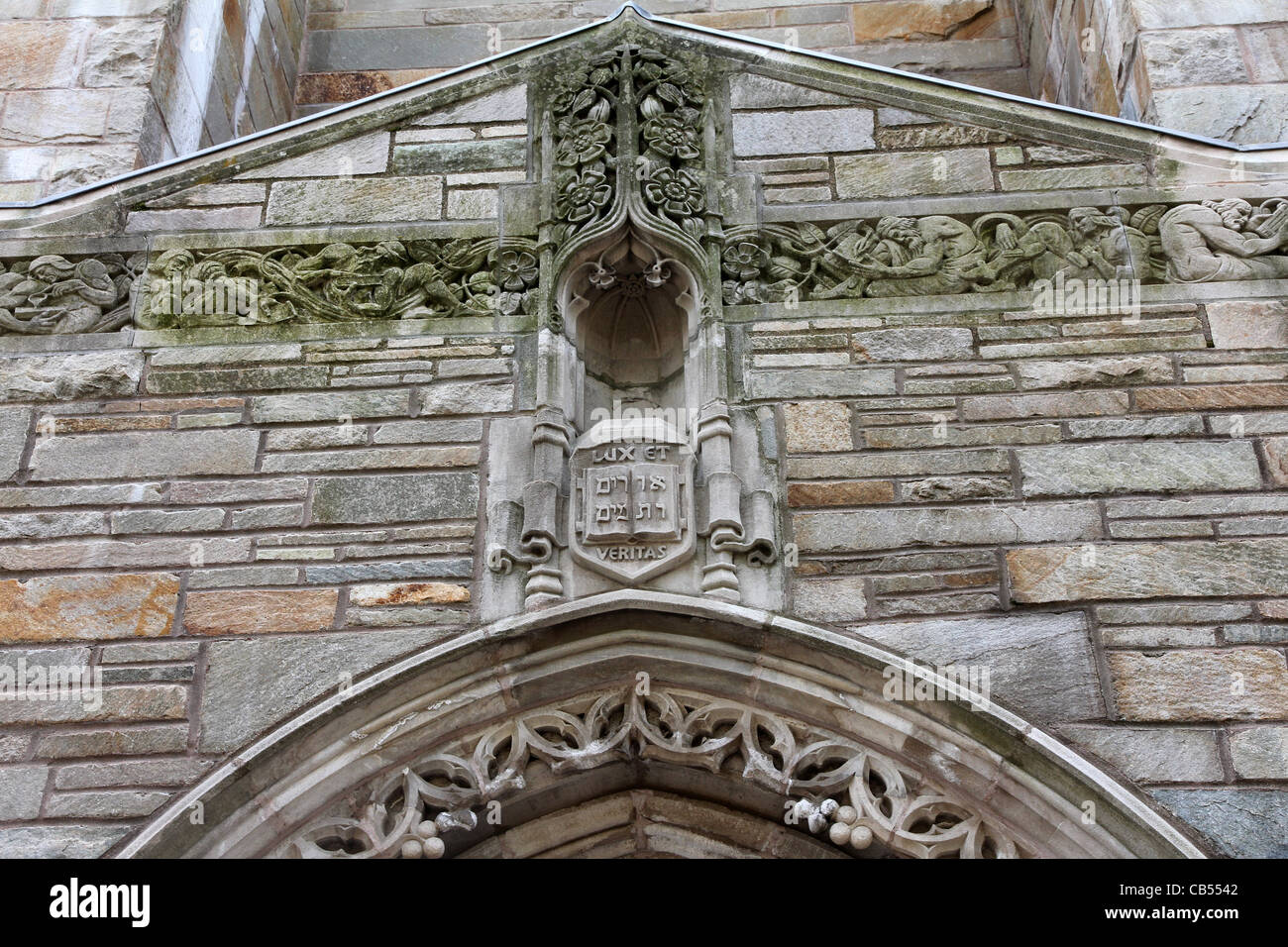 Yale University architectural detail with crest and motto Stock Photo ...