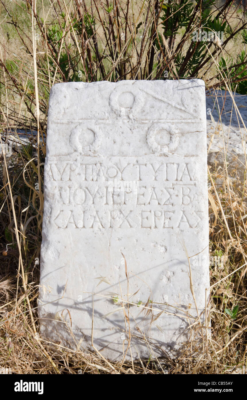 Stone tablet in the grounds of the Castle of the Knights, Kos Town, Kos ...