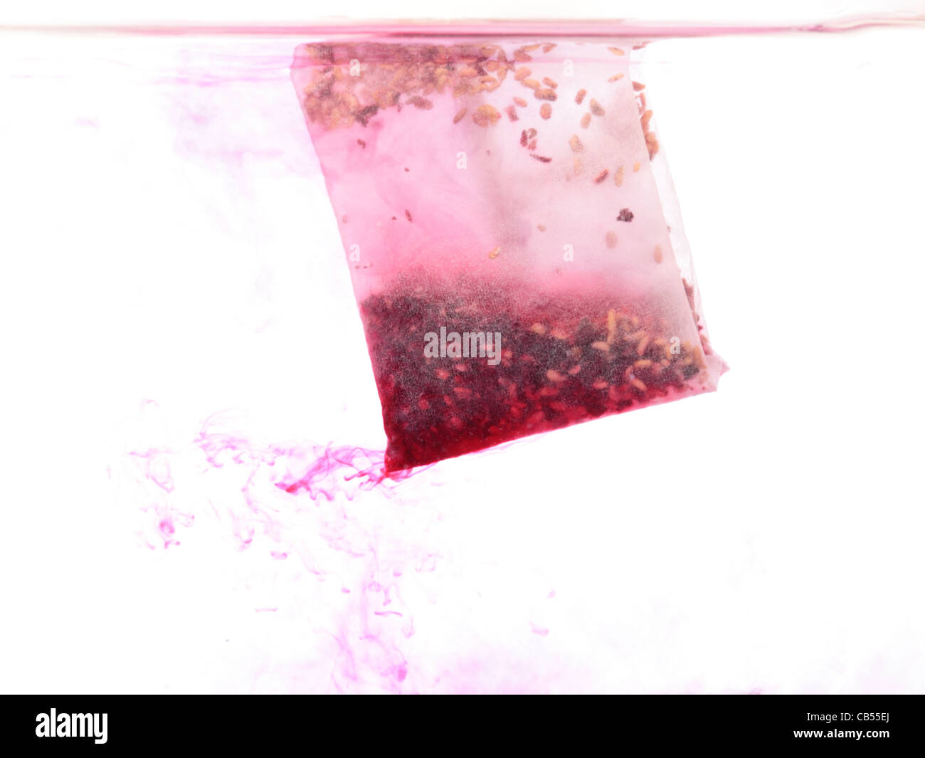 red Teabag in hot water in white background Stock Photo - Alamy