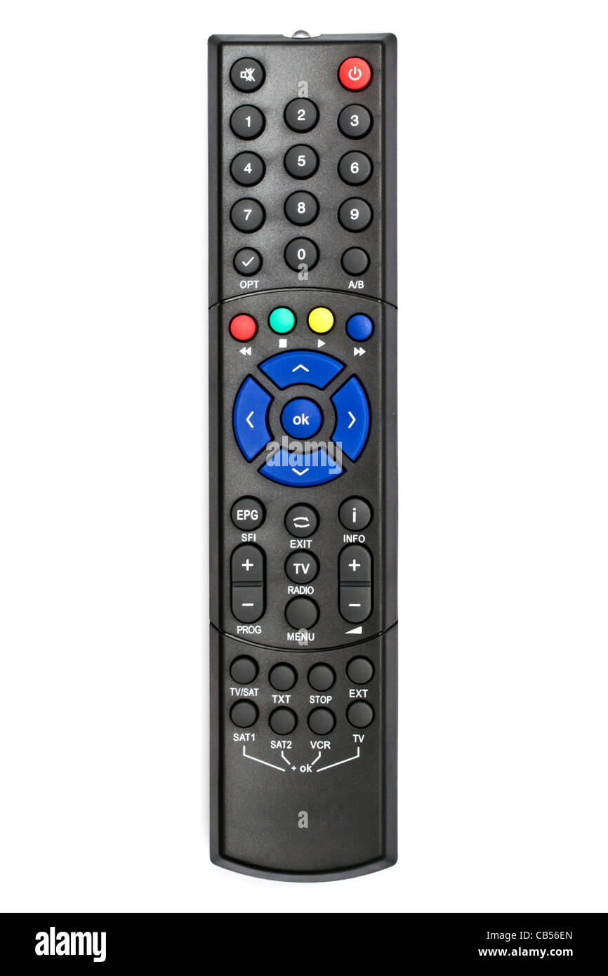 Black remote control isolated on white background Stock Photo - Alamy