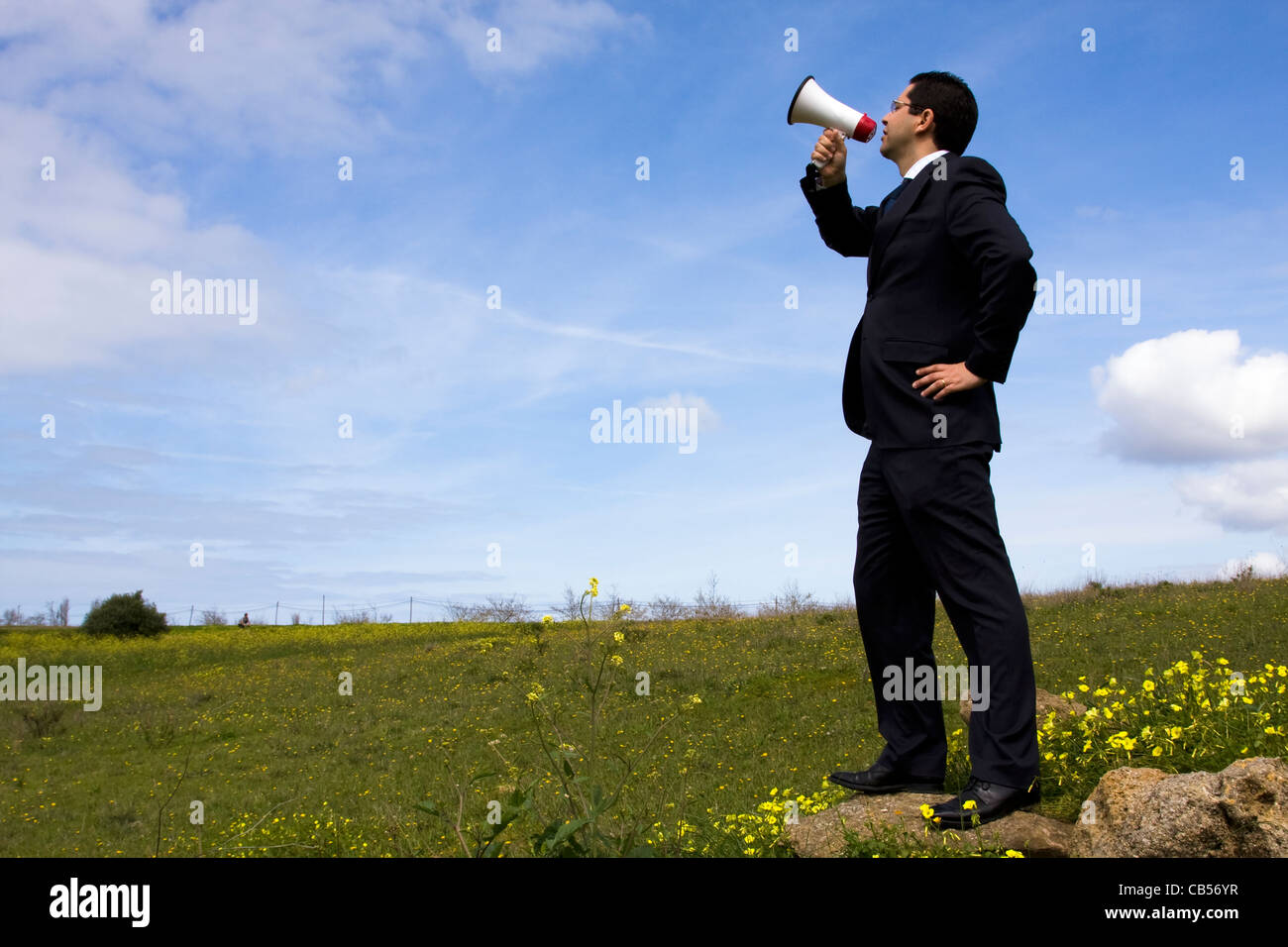 Speaking into a megaphone hi-res stock photography and images - Alamy