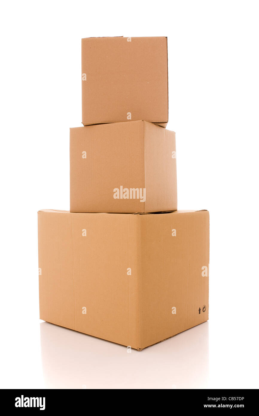 a stack of cardboard box parcels (isolated on white Stock Photo - Alamy