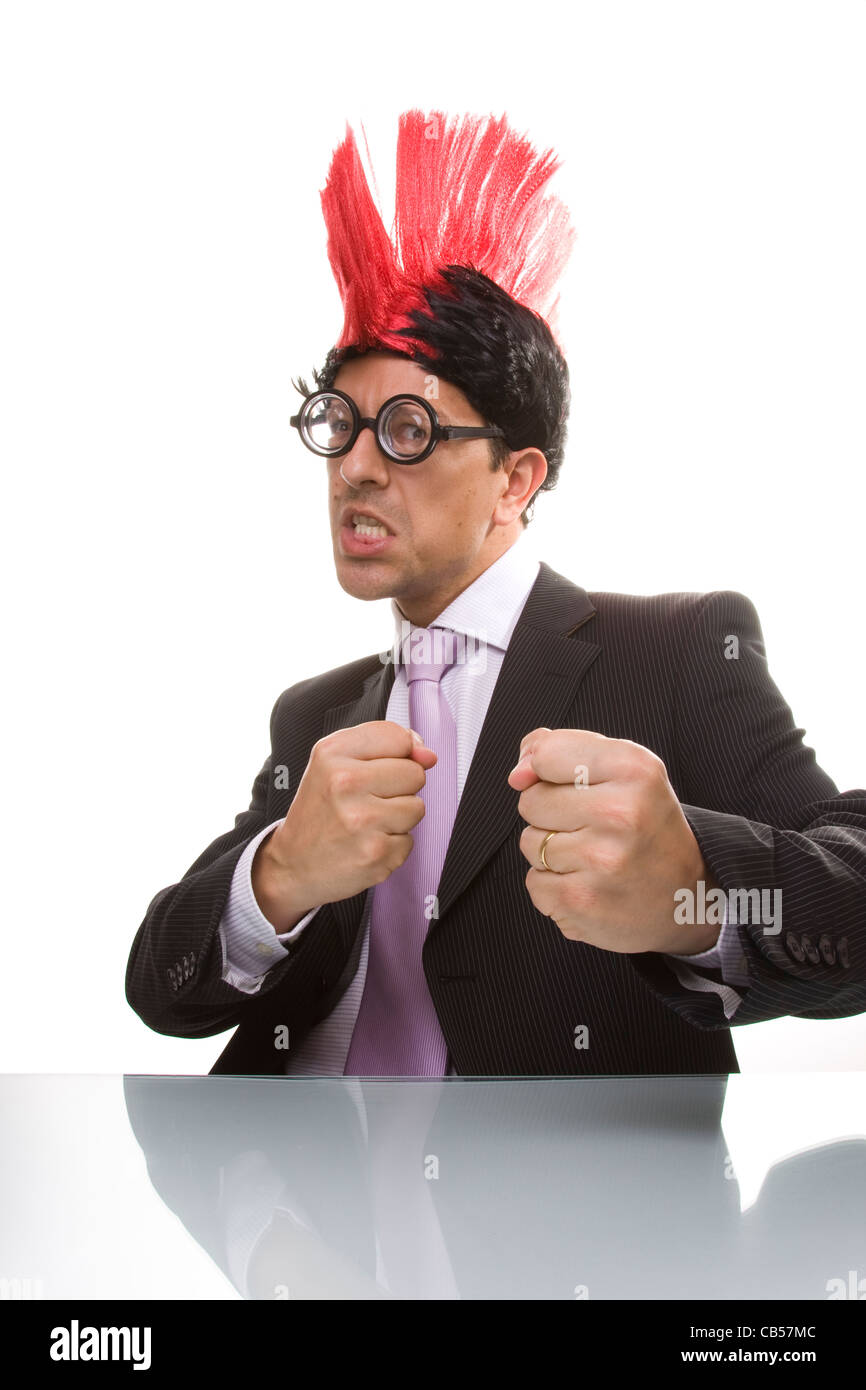 Punk businessman starting a fight with you (isolated on white Stock ...