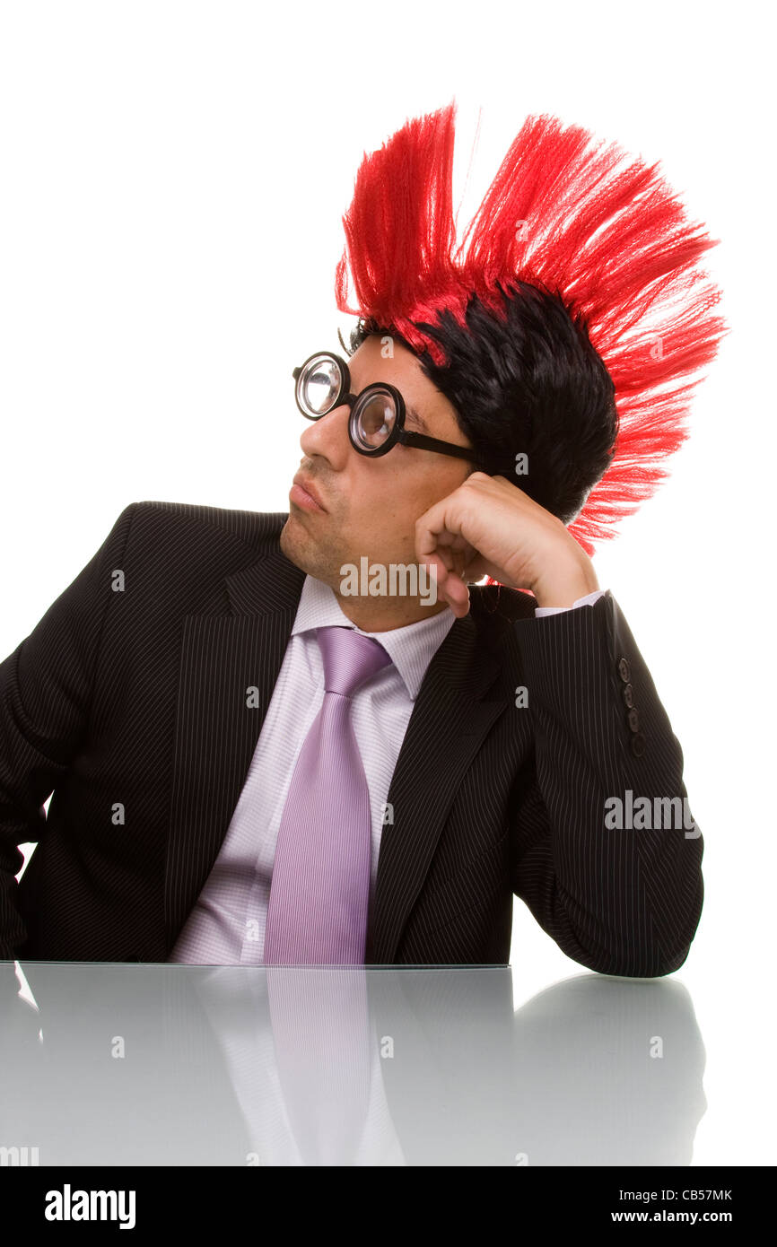 Funny businessman with a bored face (isolated with reflection Stock ...