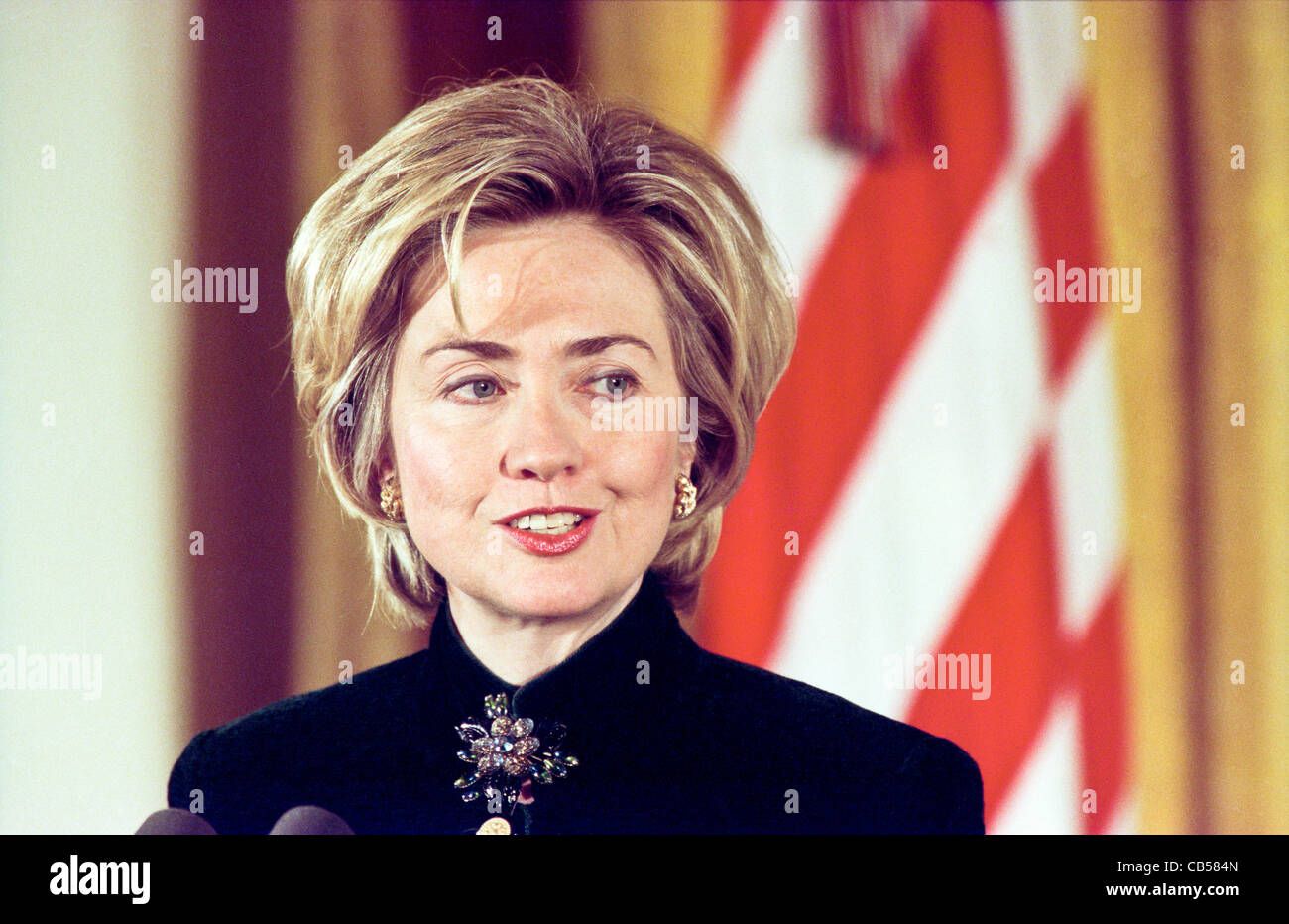 First lady Hillary Clinton speaks a child care event at the White House ...
