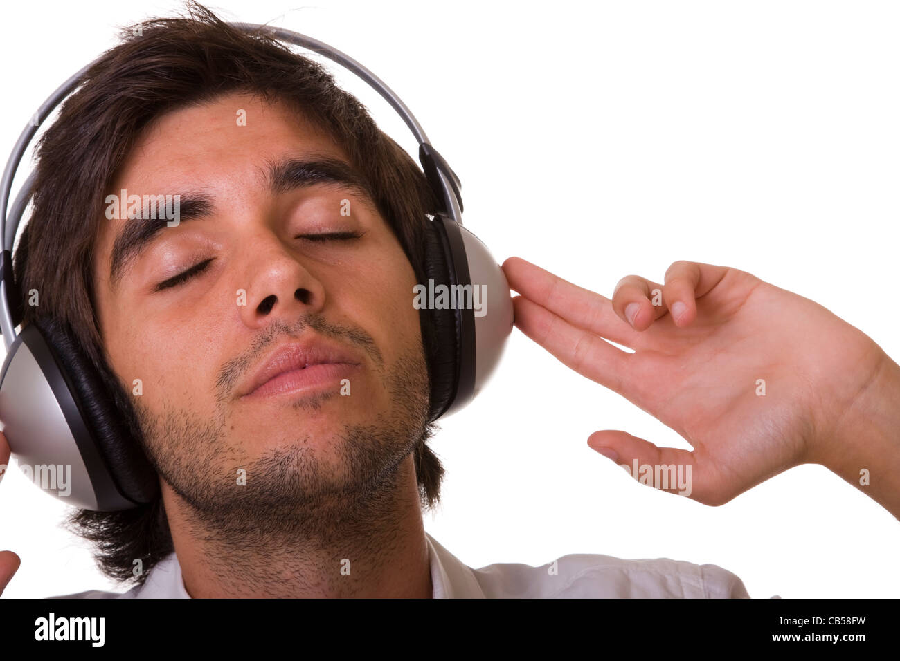 young men feeling the music (isolated on white Stock Photo - Alamy